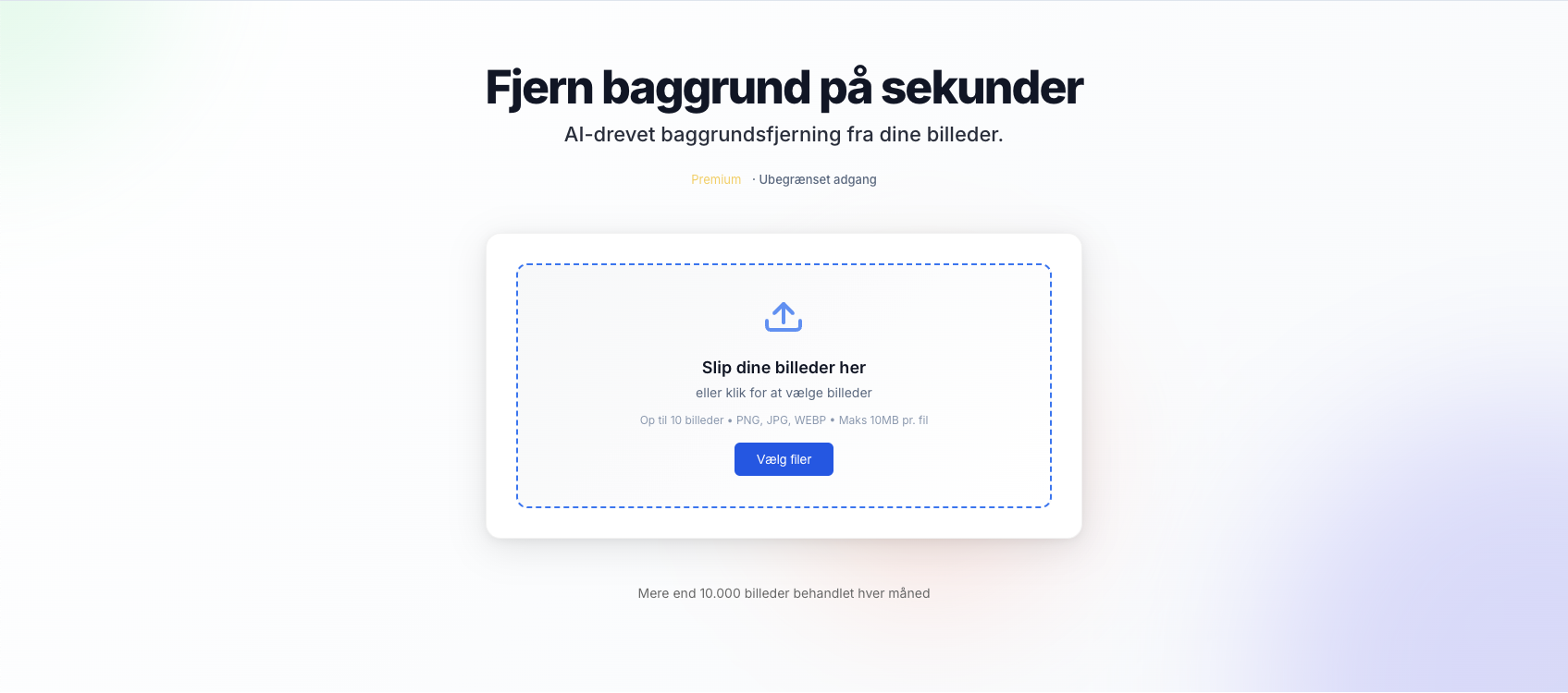 Fjern Baggrund fra Billeder Gratis - AI Baggrundsfjerning Online | NoBackground.dk